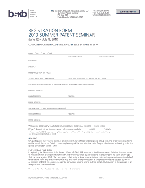 Fillable Online BSKB 2010 Summer Patent Seminar Registration Form Fax Email Print - pdfFiller