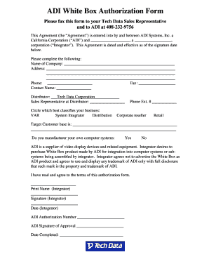 Fillable Online ADI White Box Authorization Form - Tech Data ...