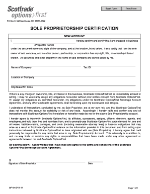 Fillable Online SOLE PROPRIETORSHIP CERTIFICATION - Scottrade Fax Email ...