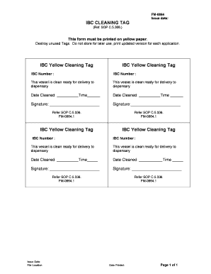 Fillable Online IBC CLEANING TAG IBC Yellow Cleaning Tag IBC Yellow ...