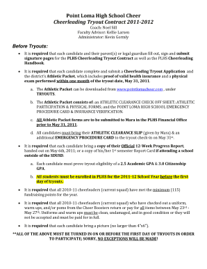 Fillable Online Point Loma High School Cheer Cheerleading Tryout ...