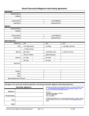 Fillable Online Novell Connection Magazine Advertising Agreement Fax ...