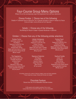 Fillable Online Four-Course Group Menu Options - The Melting Pot Fax ...