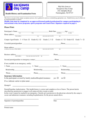 Fillable Online Health History and Examination Form - UltraCamp Fax Email Print - pdfFiller