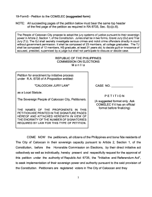 Fillable Online 19-Form5 - Petition to the COMELEC (suggested form) Fax ...