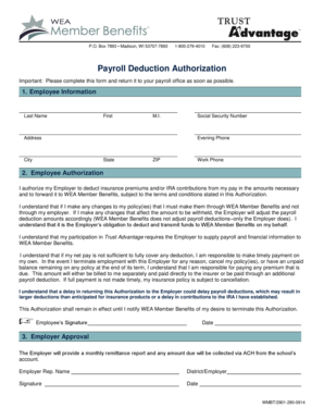 Fillable Online Trust Advantage Payroll Deduction Authorization - WEA ...