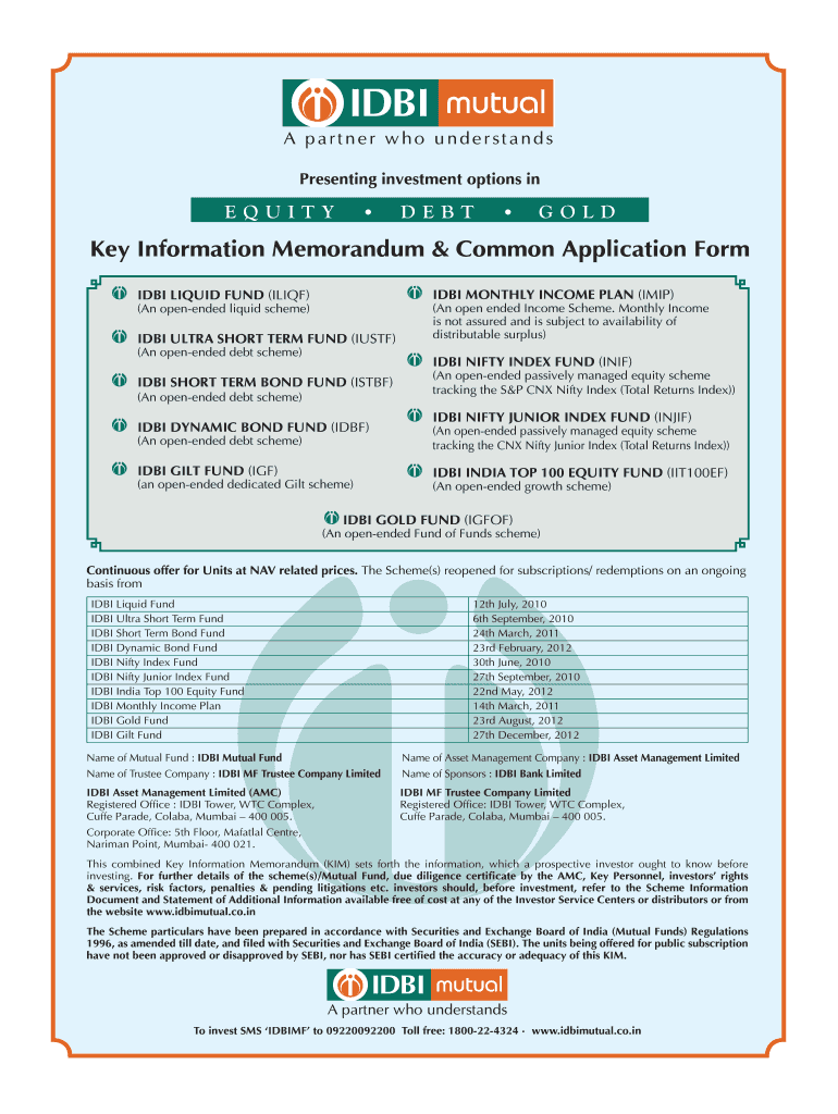Fillable Online Key Information Memorandum & Common Application Form Fax Email Print - pdfFiller