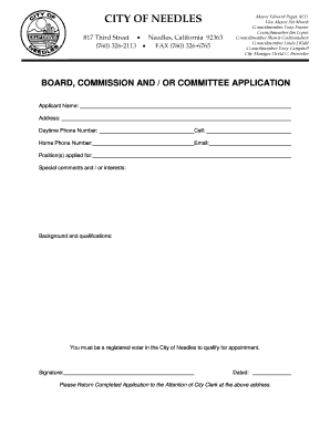 Fillable Online Board Commission andor Committee bApplicationb - City ...