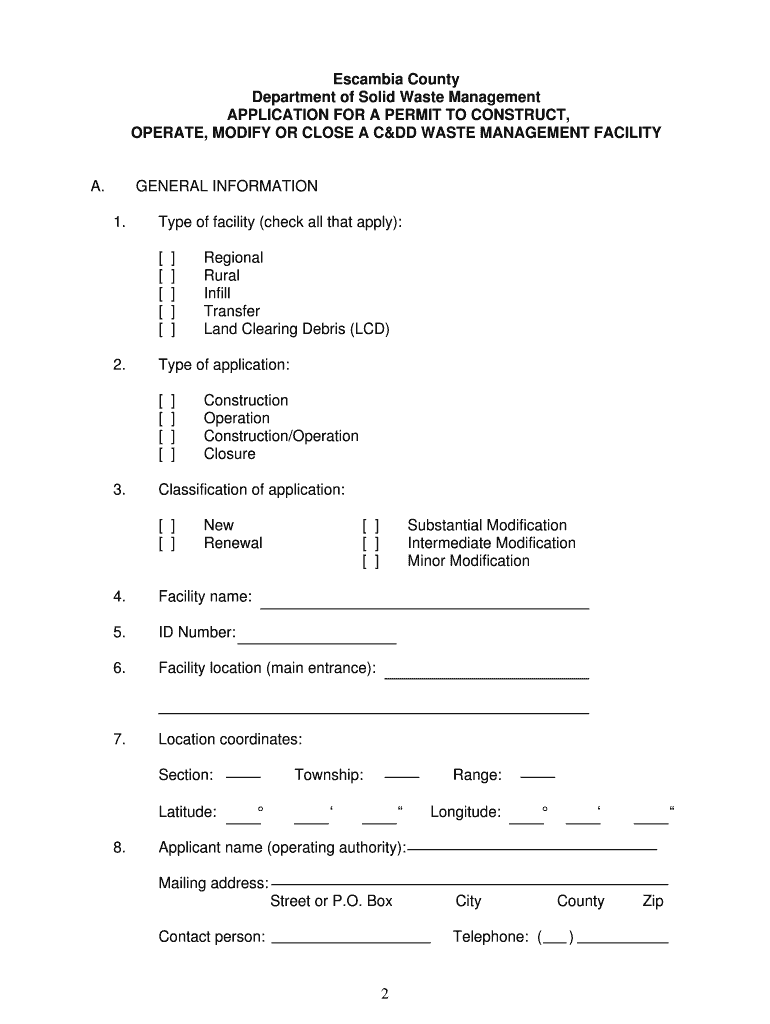 Fillable Online Application for C&DD Waste Management Facility Permit ...