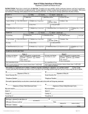 Fillable Online State of Maine Intentions of Marriage - Town of ...