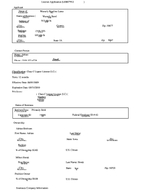 Fillable Online License Application (L00027912 ) Applicant Name of ...