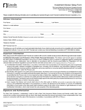 Fillable Online INVESTMENT ADVISOR SETUP FORM - Lincoln Financial Group ...