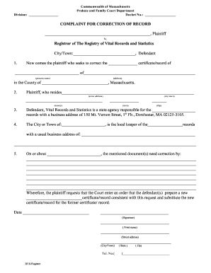 Fillable Online COMPLAINT FOR CORRECTION OF RECORD ... Fax Email Print ...