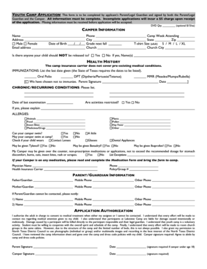 Fillable Online Camper Application - Clover Fax Email Print - pdfFiller