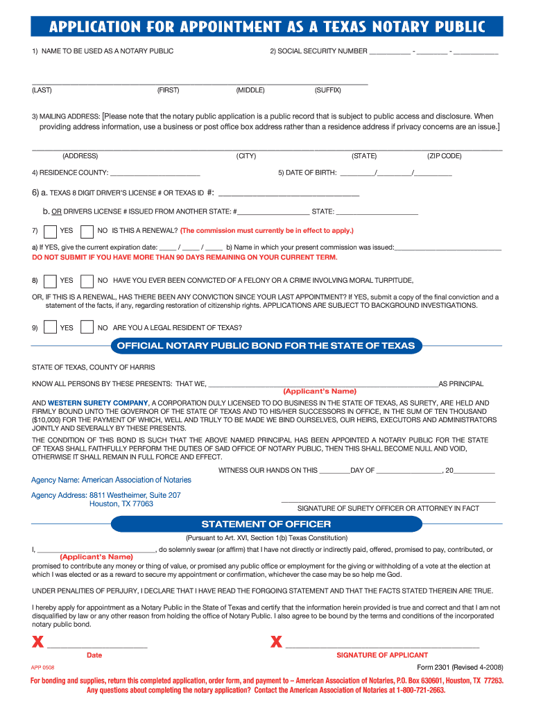 Fillable Online Application for Texas Notary Public Fax Email Print ...