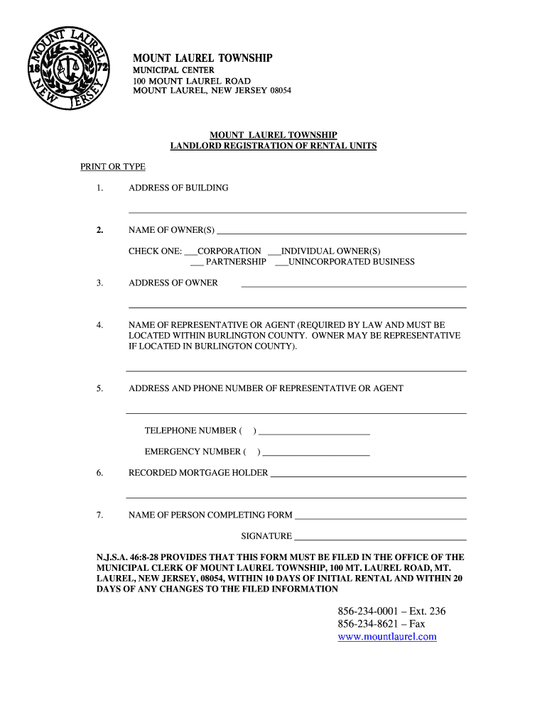 Fillable Online Landlord Registration of Rental Units Fax Email Print ...