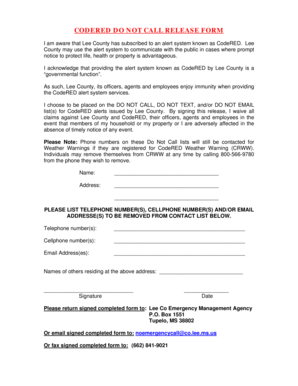 Fillable Online CODERED DO NOT CALL RELEASE FORM - Amazon Web Services ...