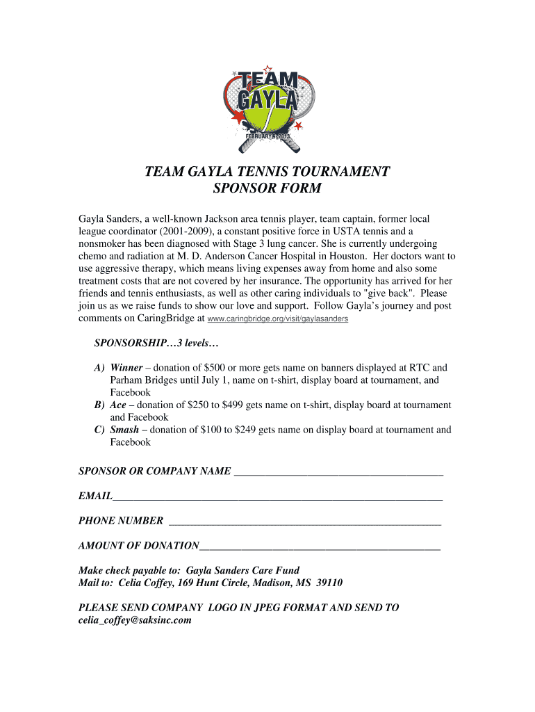 Fillable Online Gayla Sanders Care Fund Sponsorship Fax Email Print ...