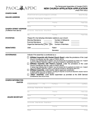 Fillable Online NEW CHURCH AFFILIATION APPLICATION Fax Email Print ...