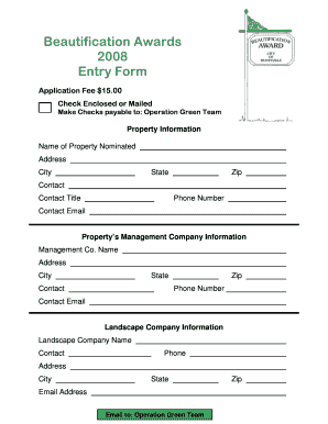 Fillable Online Beautification Awards 2008 Entry Form Fax Email Print ...