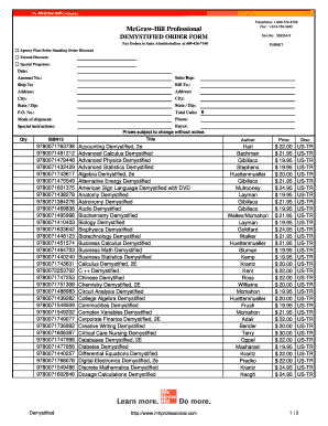 Fillable Online Demystified Order Form -9-2011.xlsx - McGraw-Hill ...