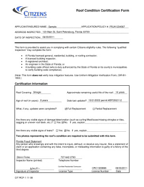 Fillable Online Roof Condition Certification Form Fax Email Print ...