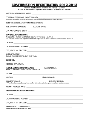 Fillable Online CONFIRMATION REGISTRATION 2012-2013 Fax Email Print ...