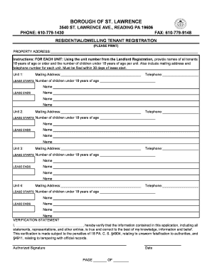 Fillable Online Residential tenant registration form - borough of st ...