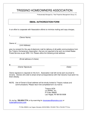 Fillable Online Email Authorization Form - Real Properties Management ...