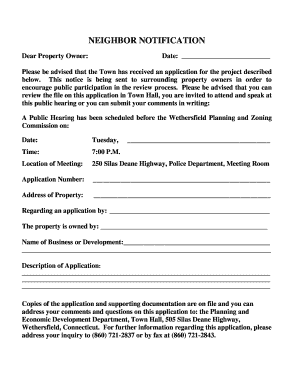 Fillable Online Neighbor Notice Form - Town of Wethersfield Fax Email ...
