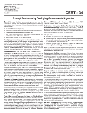 Fillable Online CERT-134 Exempt Purchases by Qualifying Governmental ...
