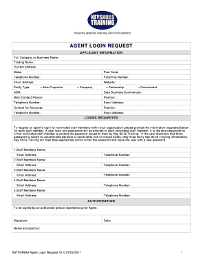 Fillable Online Agent Login request form - Key Skills Training Fax ...