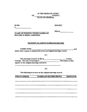 Fillable Online IN THE PROBATE COURT OF COUNTY STATE OF GEORGIA IN RE ...