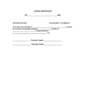 Fillable Online STOCK CERTIFICATE Fax Email Print - pdfFiller