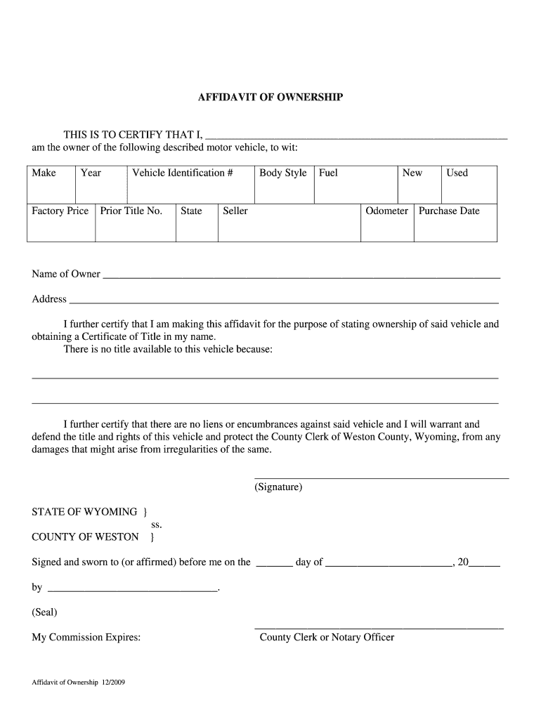 Fillable Online Affidavit of Ownership Fax Email Print - pdfFiller
