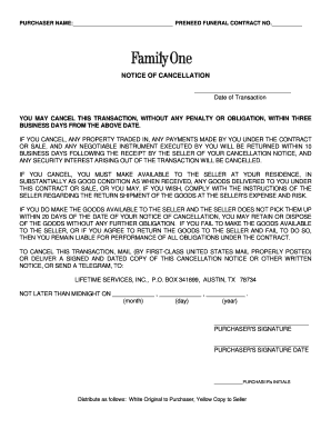 Fillable Online PURCHASER NAME PRENEED FUNERAL CONTRACT NO Fax Email ...