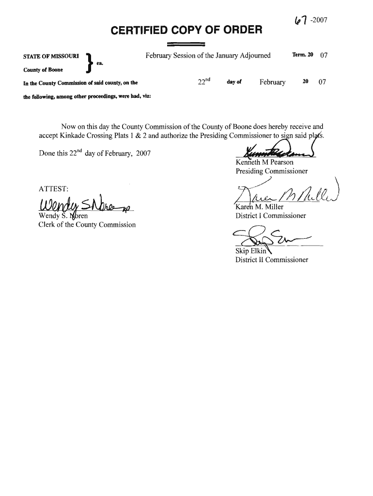 Fillable Online Boone County Commission Orders February 22, 2007 CO 67 ...