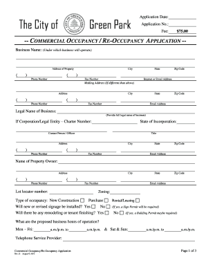 Fillable Online -- COMMERCIAL OCCUPANCY RE-OCCUPANCY APPLICATION ...