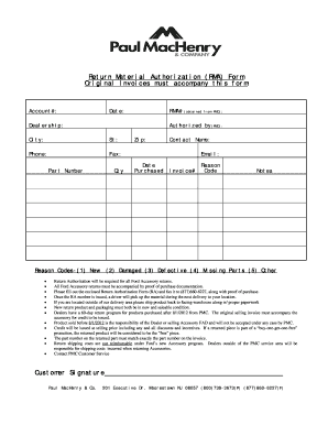 Fillable Online Return Material Authorization (RMA) Form Original ...