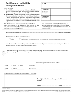 Fillable Online BCertificateb of suitability of litigation friend ...