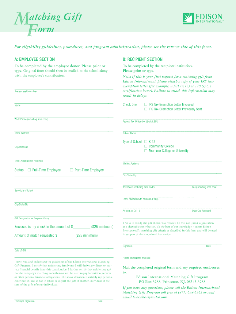 Fillable Online Edison International Gift Matching Program Fax Email Print - pdfFiller