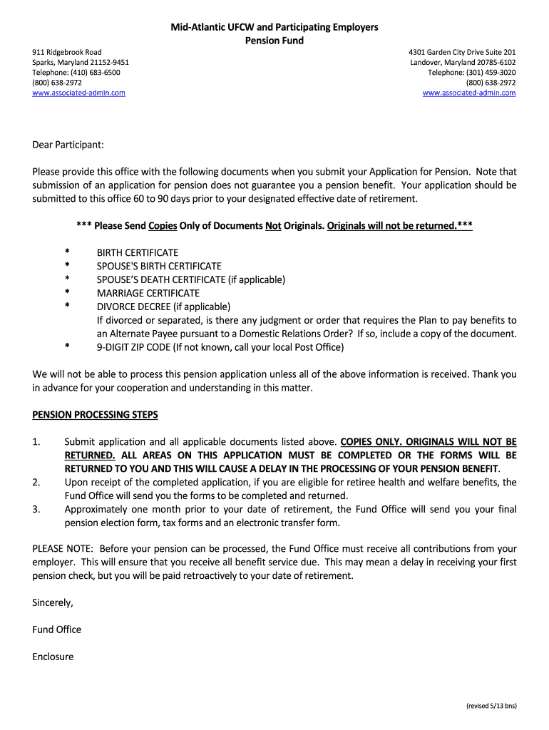 Fillable Online Mid-Atlantic UFCW and Participating Employers Pension ...