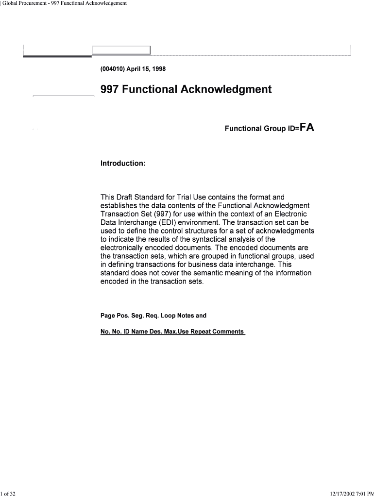 Fillable Online 997 Functional Acknowledgment Fax Email Print - pdfFiller