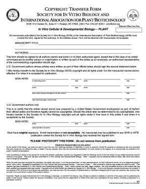 Fillable Online COPYRIGHT TRANSFER FORM SOCIETY FOR IN VITRO ...