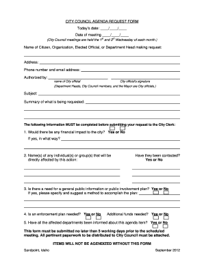 Fillable Online Agenda Request Form - City of Sandpoint Fax Email Print ...