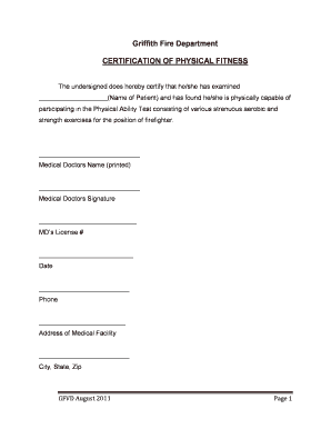 Fillable Online Physical Fitness Certification Form Fax Email Print ...