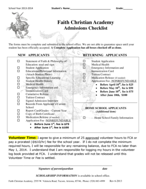 Fillable Online Faith Christian Academy Admissions Checklist - Webs Fax ...
