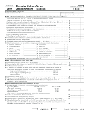 Fillable Online 2000 Schedule P 540 - Alternative Minimum Tax and ...
