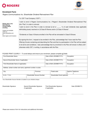 Fillable Online Enrolment Form ( ) - Rogers Fax Email Print - pdfFiller