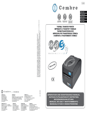 Fillable Online THERMAL TRANSFER PRINTER IMPRIMANTE A ... - Cembre Fax ...